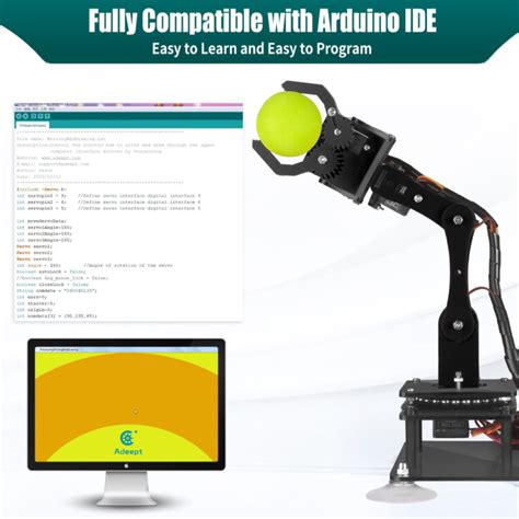 Adeept DOF Robotic Arm Kit Compatible With Arduino IDE Programmable DIY Coding STEM Education