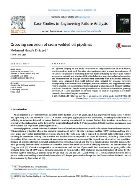 Pdf Grooving Corrosion Of Seam Welded Oil Pipelines