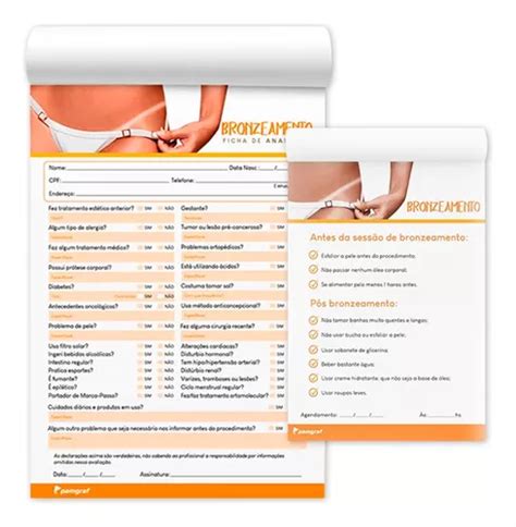 1 Kit Ficha Anamnese De Bronzeamento Bloco Cuidados