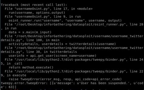 Exception If User Is Suspended In Twitter Issue 223 DataSploit