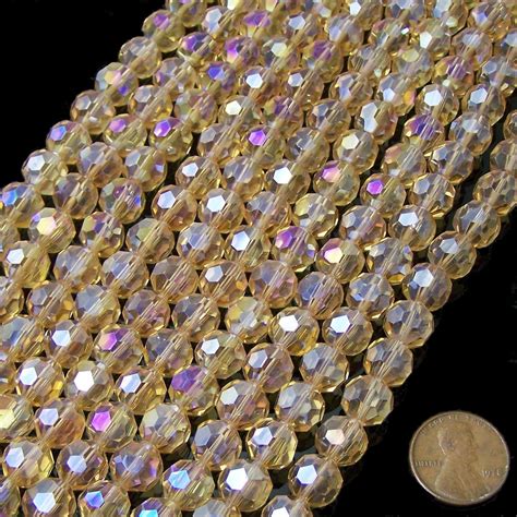 1 Strand Of 10mm Glass Crystal Rounds Gold Ab