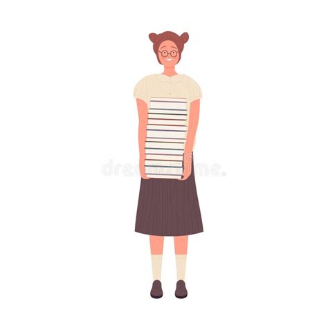 Nerd Girl Holding Stack Of Books Stock Vector Illustration Of Happy