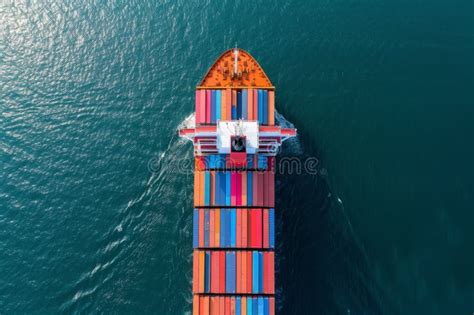 Aerial Top Down View Of A Large Container Cargo Ship In Motion Over