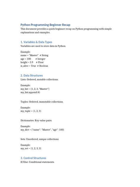 Python Beginner Recap Pdf