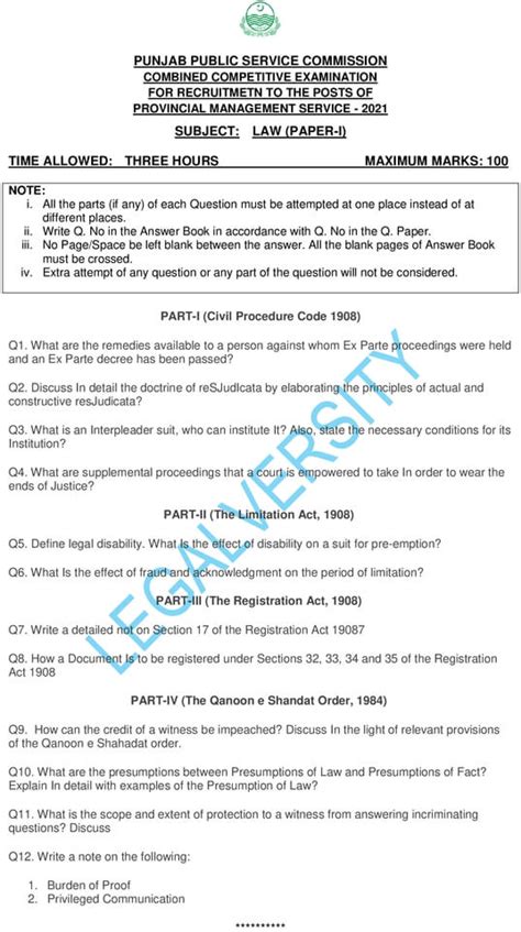 Pms Law Paper I 2021 Legalversity