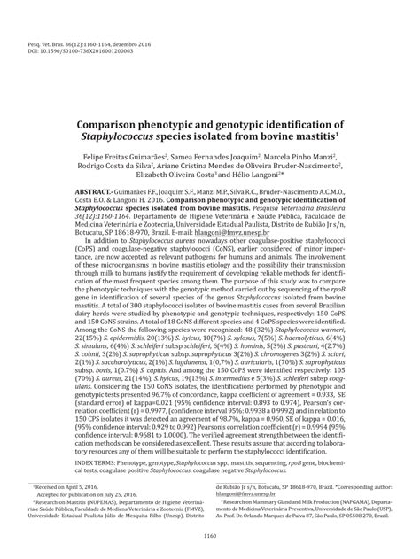 Pdf Comparison Phenotypic And Genotypic Identification Of Staphylococcus Species Isolated From