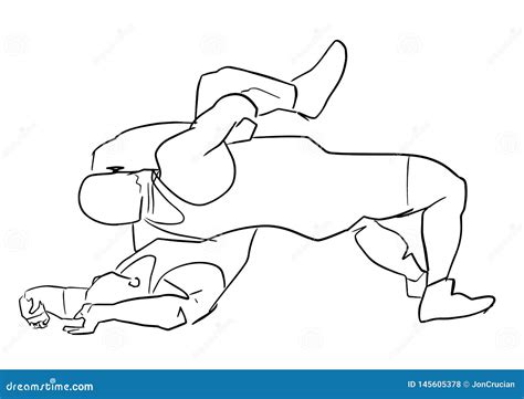 Lucha Grecorromana Contorno Aislado Negro Ilustración del Vector