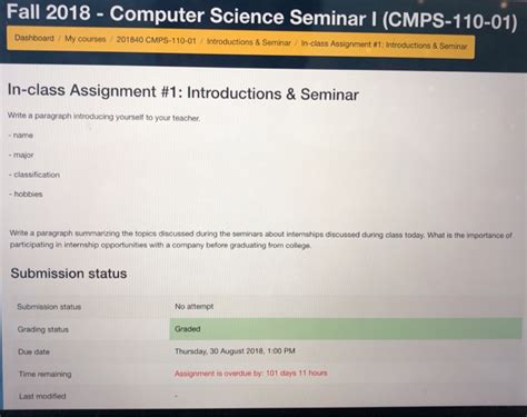 Solved Fall 2018 Computer Science Seminar I Cmps 110 01