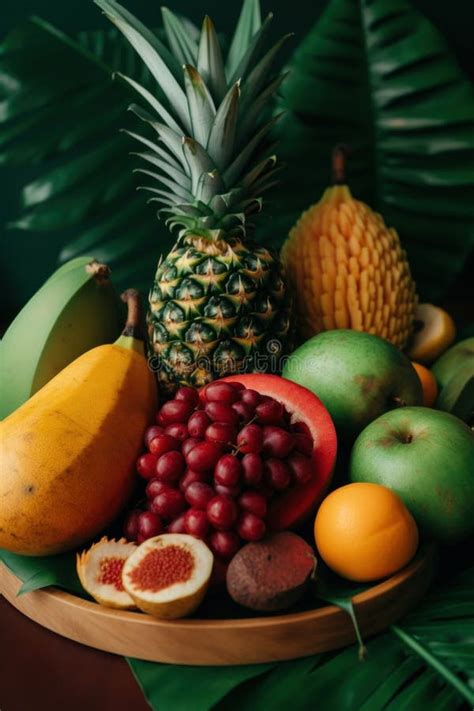 A Wooden Bowl Filled With Lots Of Different Types Of Fruit Generative