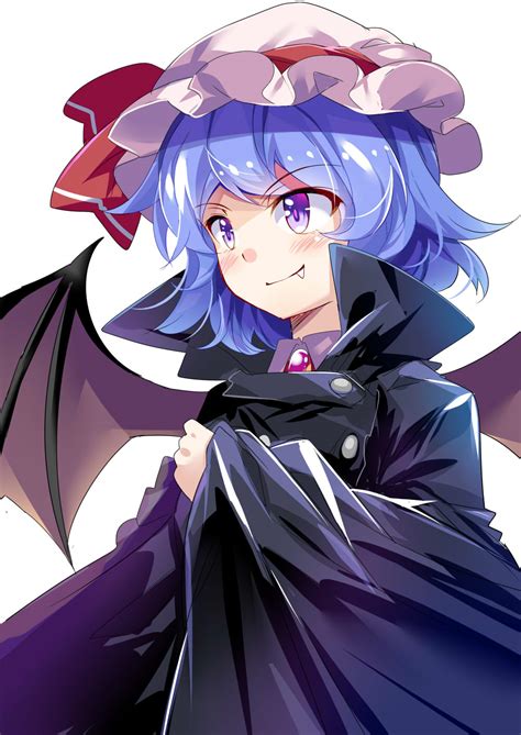 Safebooru 1girl Ascot Bat Wings Blue Hair Blush Cape E O Fang Hat
