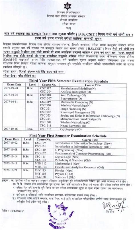 Tu Exam Routine Bachelor Level Bsc Csit Regular And Partial Exam Exam Sanjal