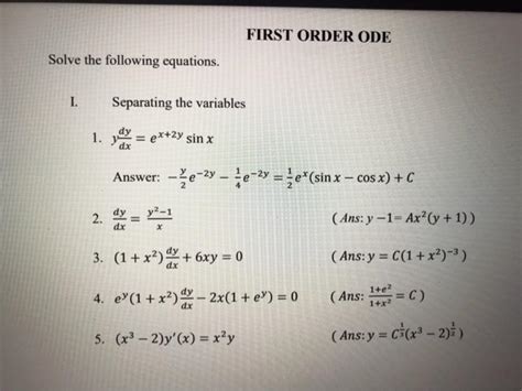 Solved First Order Ode Solve The Following Equations I