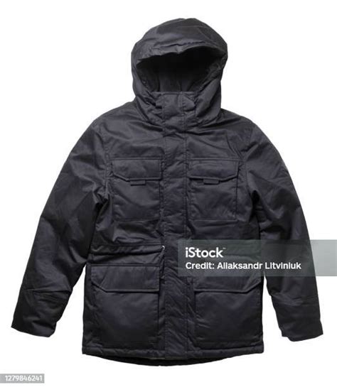 흰색 배경에 분리 된 재킷 흰색 배경에 고립 된 후드에 검은 남자 재킷 윈터 재킷 캐주얼 스타일 컷아웃에 대한 스톡 사진 및 기타 이미지 Istock
