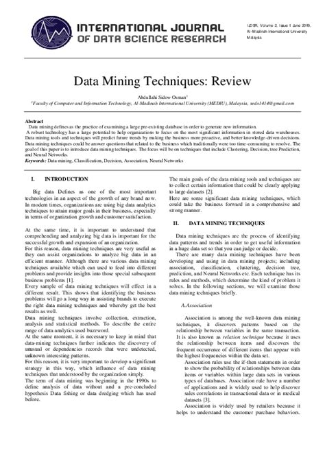 Pdf Data Mining Techniques Review