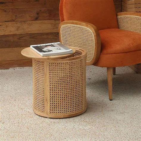 Handmade Wooden And Rattan Side Tables Boho Bliss Dubai
