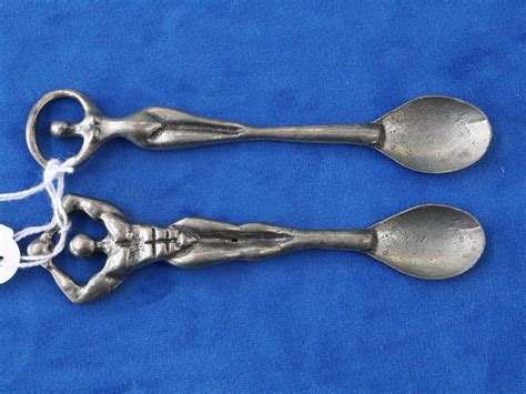 Lot Pair Of Handmade Pewter Figural Spoons