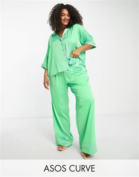 Asos Design Curve Pyjama En Satin Avec Chemise Et Pantalon à Liseré