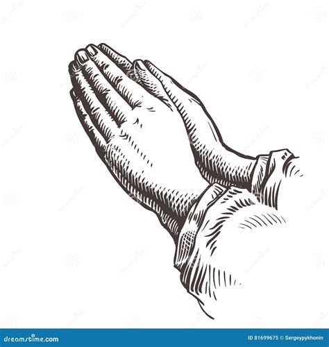 Prayer Sketch Praying Hands Vector Illustration Isolated On White