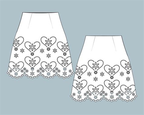 Flat Technical Drawing Template A Line Skirt With Lace Fashion Details