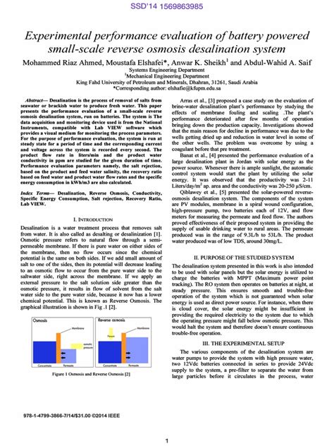 Experimental Performance Evaluation Of Battery Powered Pdf Desalination Membrane