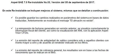 Nuevos Cambios Y Funciones En El Reinstalable 3 De Aspel SAE 7 0