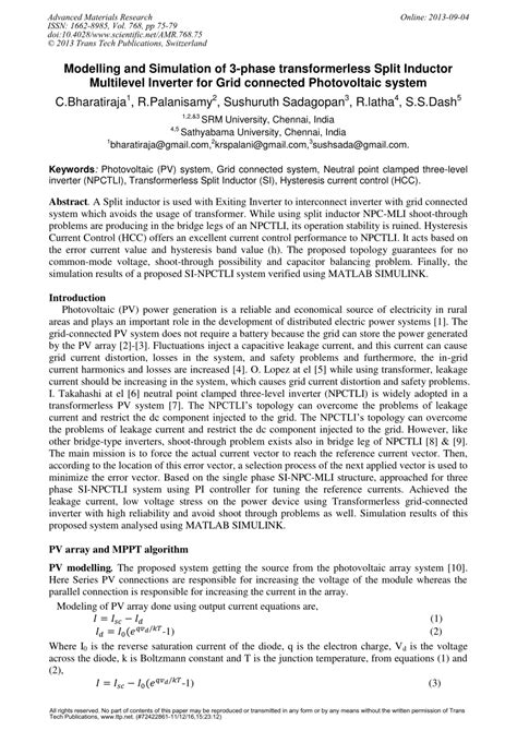 Pdf Modelling And Simulation Of 3 Phase Transformerless Split Inductor Multilevel Inverter For