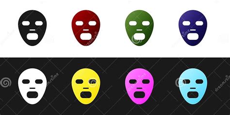 Set Facial Cosmetic Mask Icon Isolated On Black And White Background