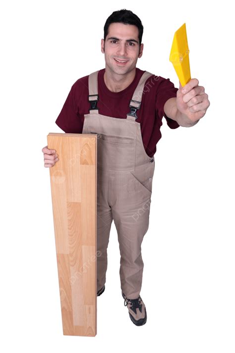 Carpintero Posando Con Tablas Del Suelo Y Un Flotador De Barro Png