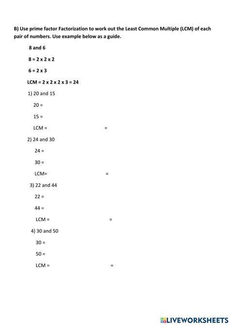 Hcf And Lcm By Prime Factorization By Dr Thomas Online Exercise For
