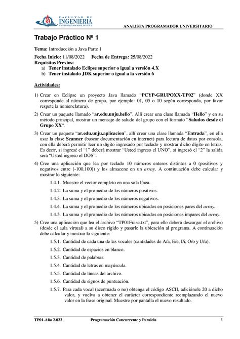 Tp Introducci N A Java Parte Analista Programador Universitario Tp A O