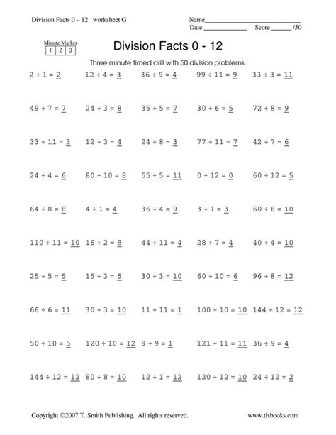 Division Fluency Drill Math Facts Pdf Law