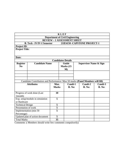 Review 1 Assesment Sheet Pdf