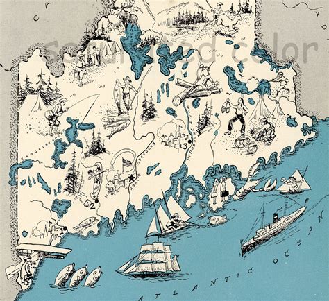 Maine Vintage Map Map Art High Res Digital Image Of A 1930s Vintage