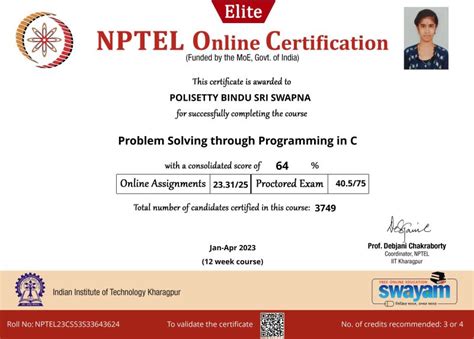 Polisetty Bindu Sri Swapna On Linkedin Problemsolving Nptel Cprogramming