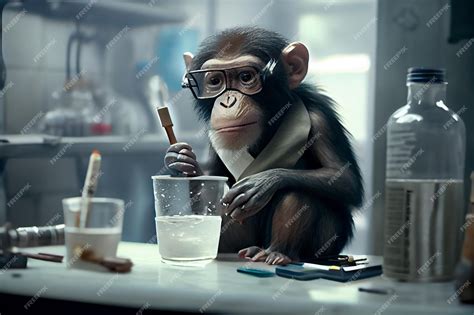 Premium Photo Monkey Doing Experiments In Lab Illustration Of A