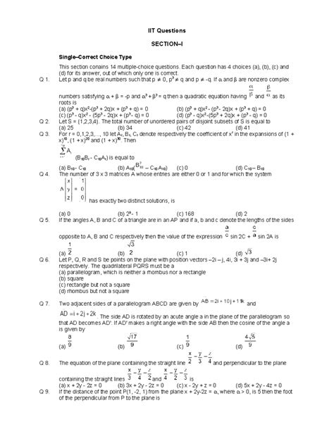 07 Iit Questions Good Iit Questions Section I Single Correct Choice