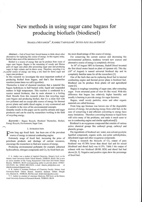 Pdf New Method In Using Sugar Cane Bagass For Producing Biofuels