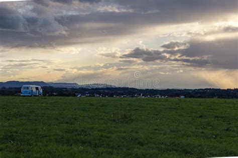 Campervan German Volkswagen At Sundown Landscape Evening Editorial