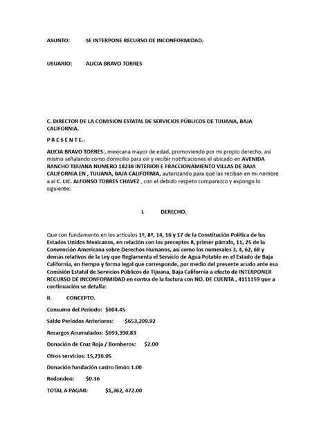 Recurso De Inconformidad Alicia Bravo Torres Pdf Gobierno