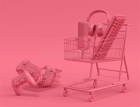Flying Gamer Gears Like Mouse Keyboard Joystick Headset VR On Monochrome Stock Illustration