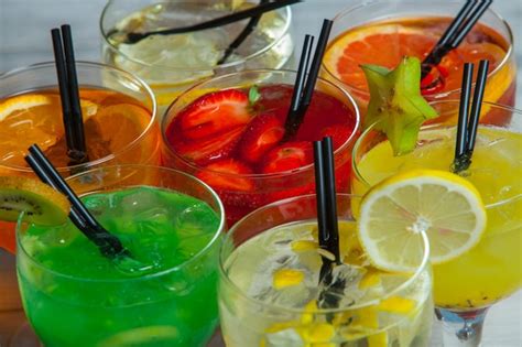 Premium Photo Colorful Cocktails Close Up Fruit Juice Cocktail Drink
