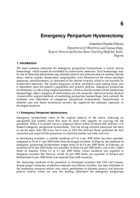 Pdf Emergency Peripartum Hysterectomy Burak Akar