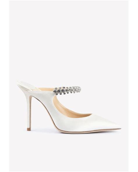 Jimmy Choo Bing 100 Crystal Embellished Satin Mules In Ivory White Lyst