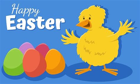 Ilustración De Pollito De Pascua De Dibujos Animados Con Tarjeta De Felicitación De Huevo