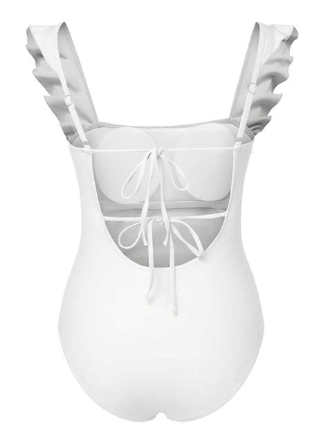1950s Ruffles Backless Solid One Piece Swimsuit Retro Stage