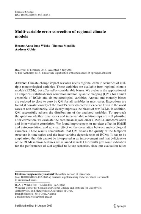 Pdf Multi Variable Downscaling And Error Correction Of Regional Climate Models