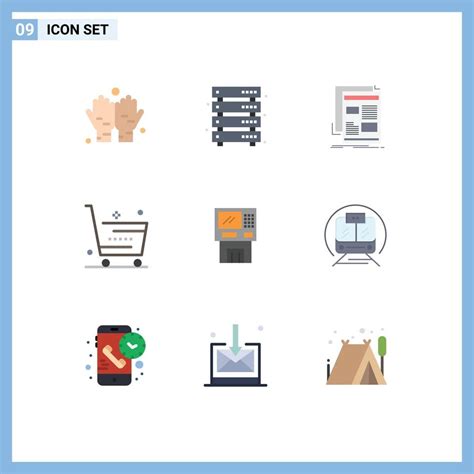 Mobile Interface Flat Color Set Of 9 Pictograms Of Shopping Online News Ecommerce Paper Editable