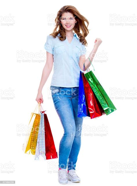 아름다운 행복함 가진 여자 쇼핑 수하물 가방에 대한 스톡 사진 및 기타 이미지 가방 고객 구매 Istock