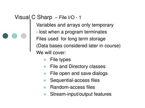 Ppt Visual C Sharp File Io 1 Powerpoint Presentation Free