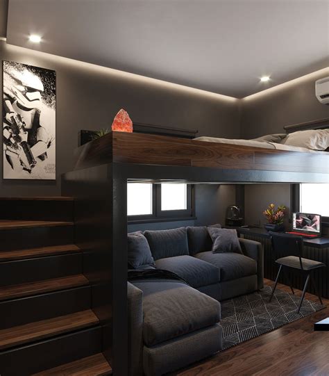 Dark Theme Bedroom Interior Loft Style Bedroom